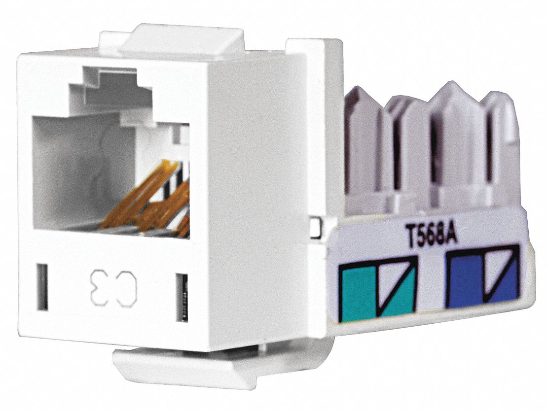 Modular Jack, White, Plastic, Series: Standard, Cable Type: Category 3 ...