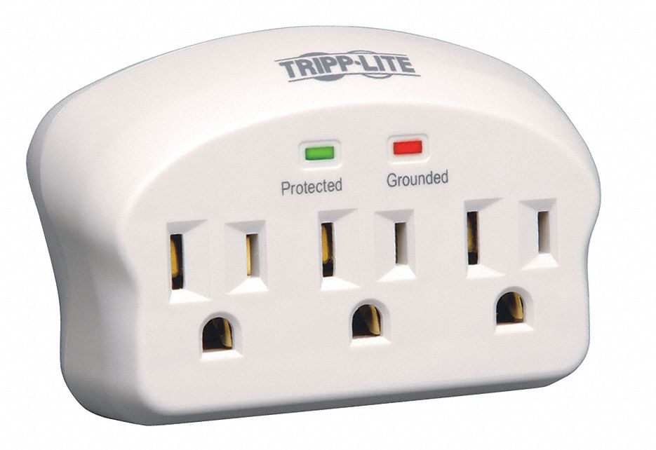 Surge Protector Plug Adapter, Light Gray, Connector Type: 5-15R, Plug ...