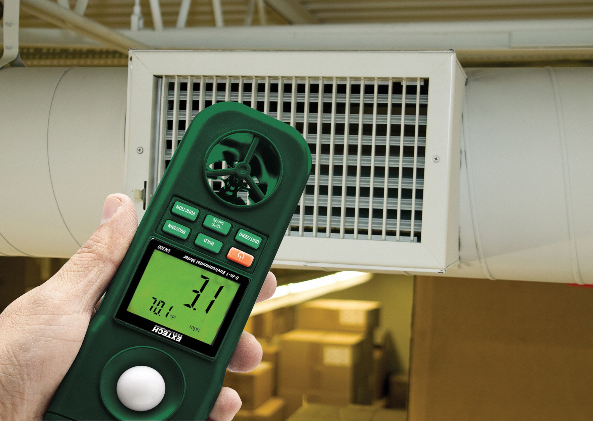 EXTECH Temperature Humidity Meter: 0 to 1,860 fc, 35 to 130 dB, 0° to ...