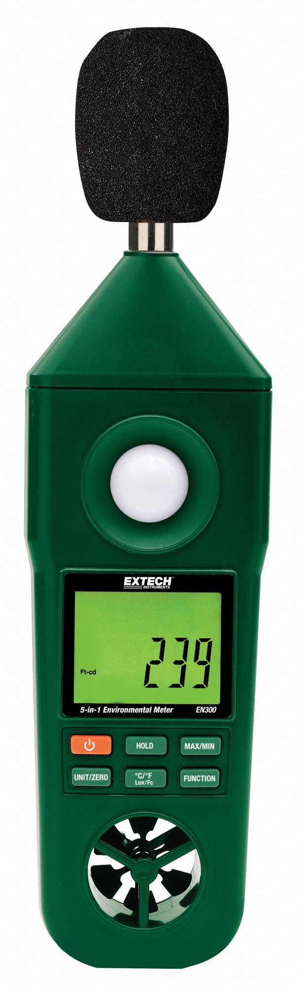 EXTECH Temperature Humidity Meter: 0 to 1,860 fc, 35 to 130 dB, 0° to ...