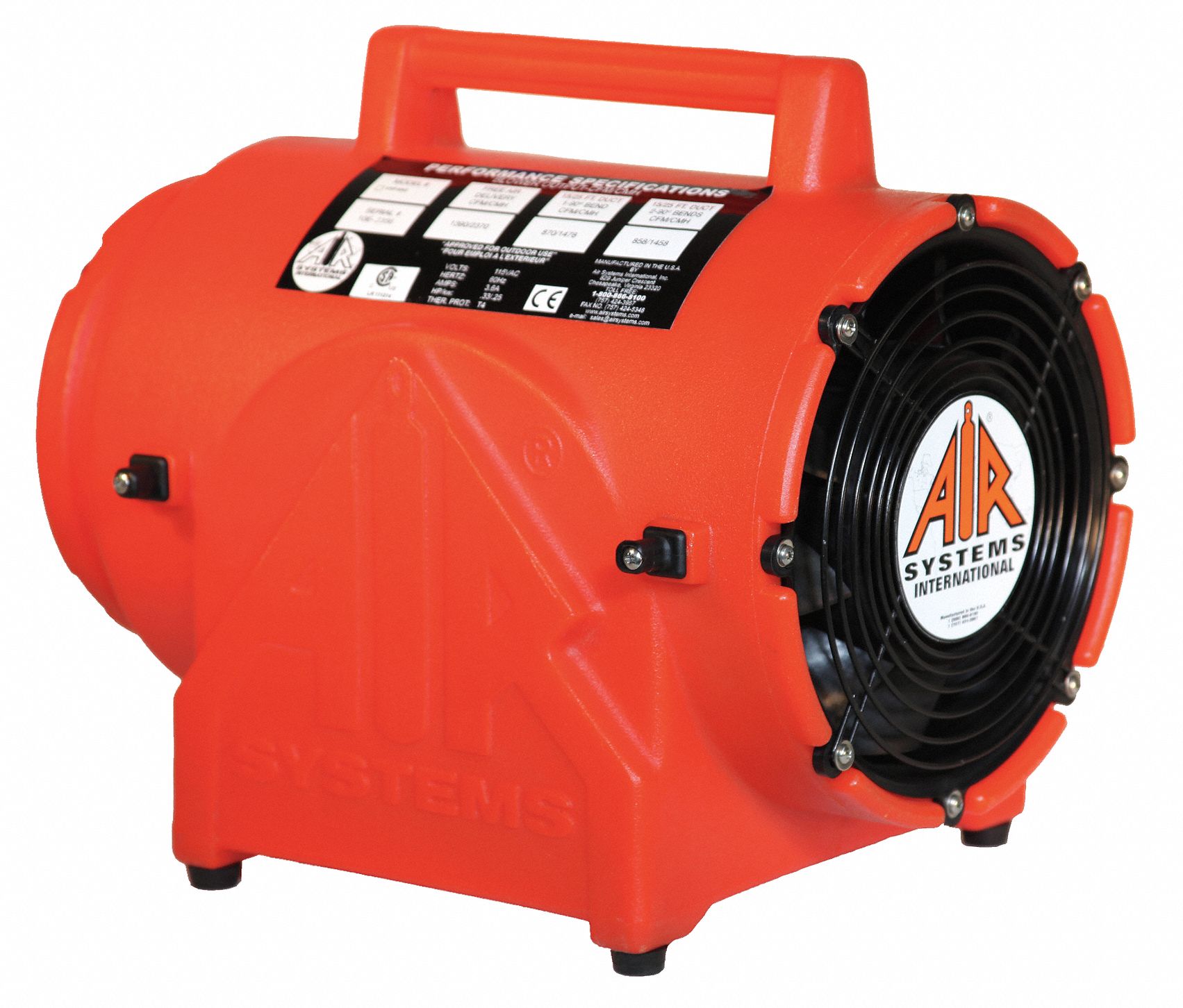 AIR SYSTEMS INTERNATIONAL, 12 V DC, 8 in Duct Dia, Confined Space Fan ...