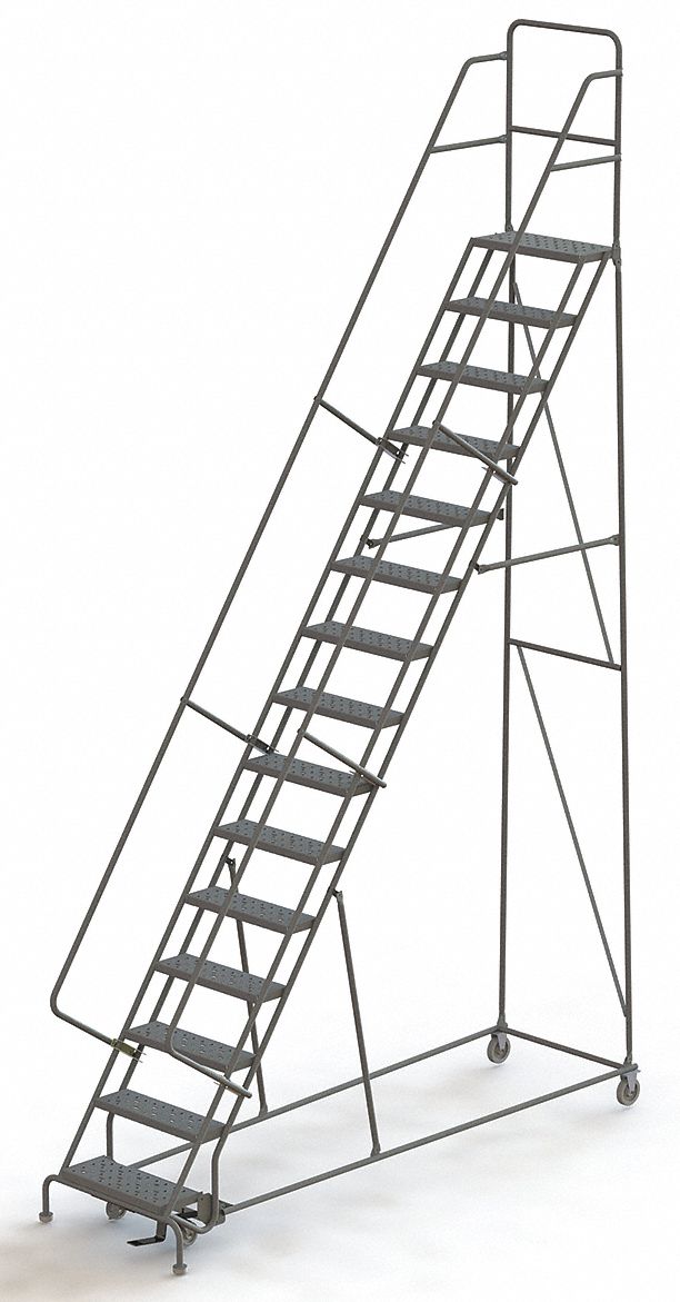TRI-ARC 15-Step Rolling Ladder, Perforated Step Tread, 186" Overall ...