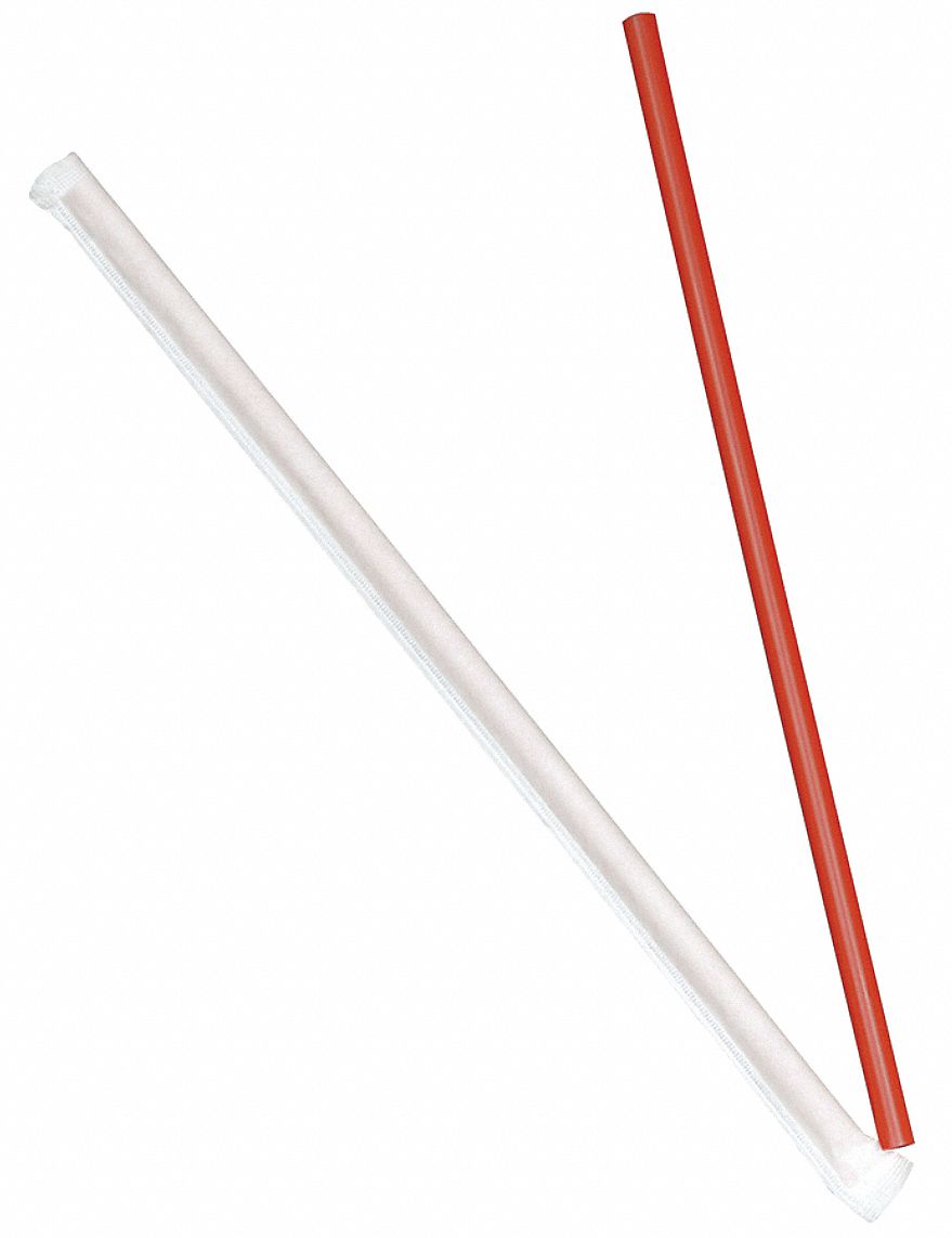 Jumbo Wrapped Straws, Polypropylene, 10 1/4 in Length, Red, Wrapped, PK ...