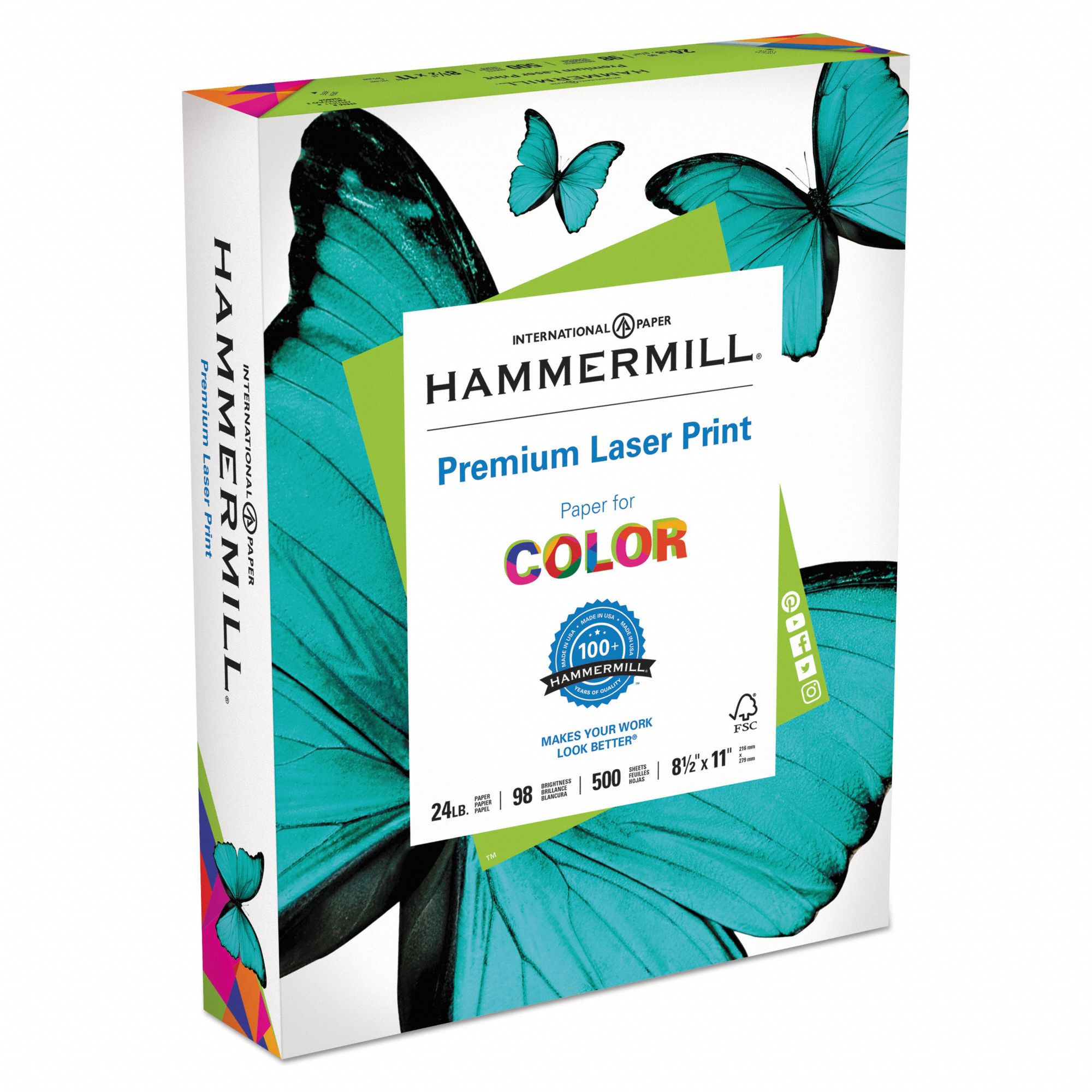 HAMMERMILL Laser Paper: Letter Paper Size Name, 24 lb Paper Wt, 98 ...