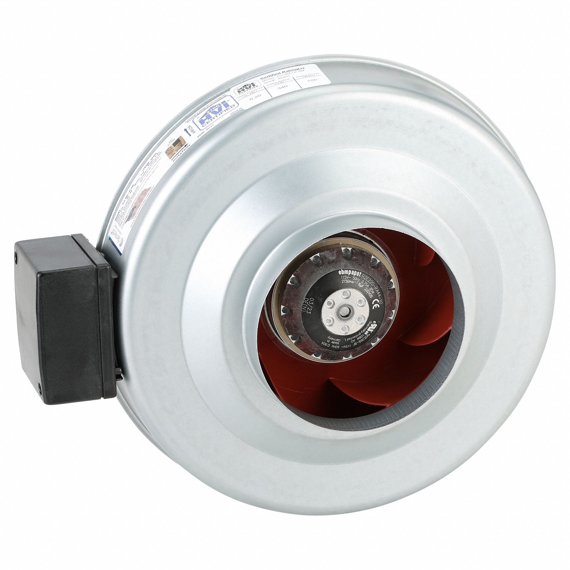 389 cfm Max., 6 in Duct, In-Line Duct Fan - 15W690|56208 - Grainger