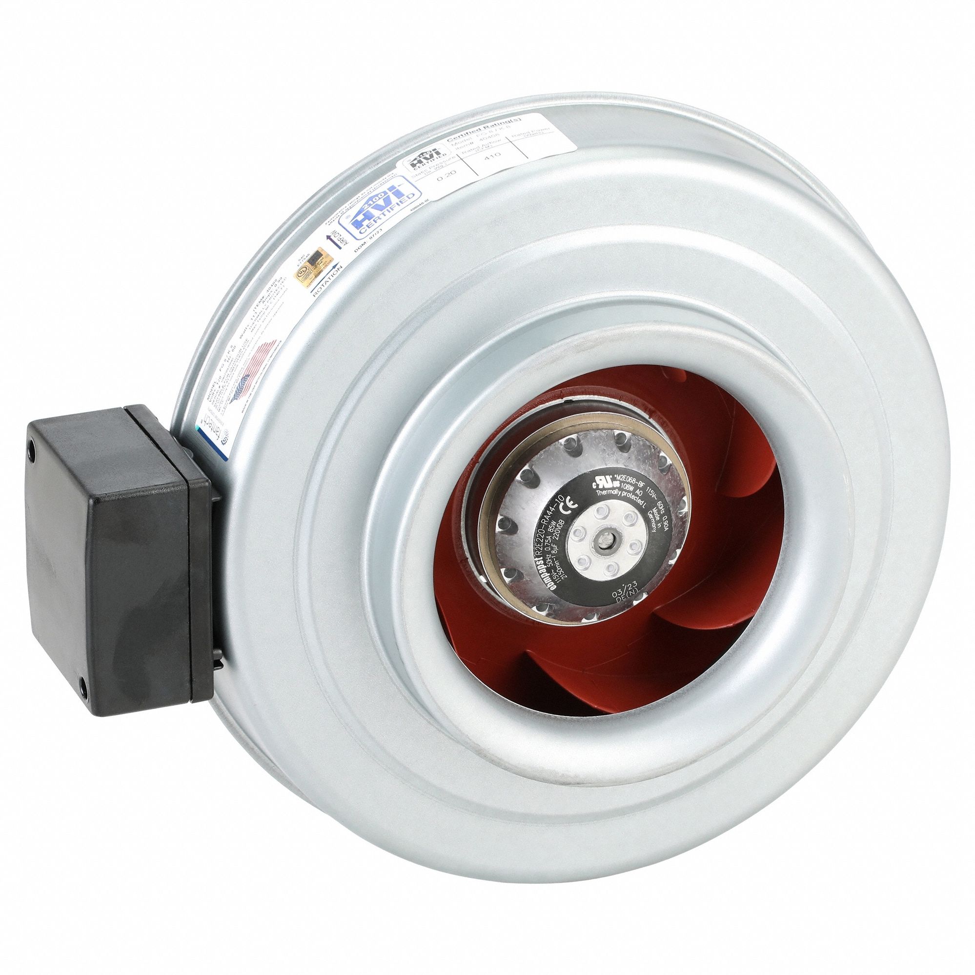 461 cfm Max., 8 in Duct, In-Line Duct Fan - 15W692|56210 - Grainger