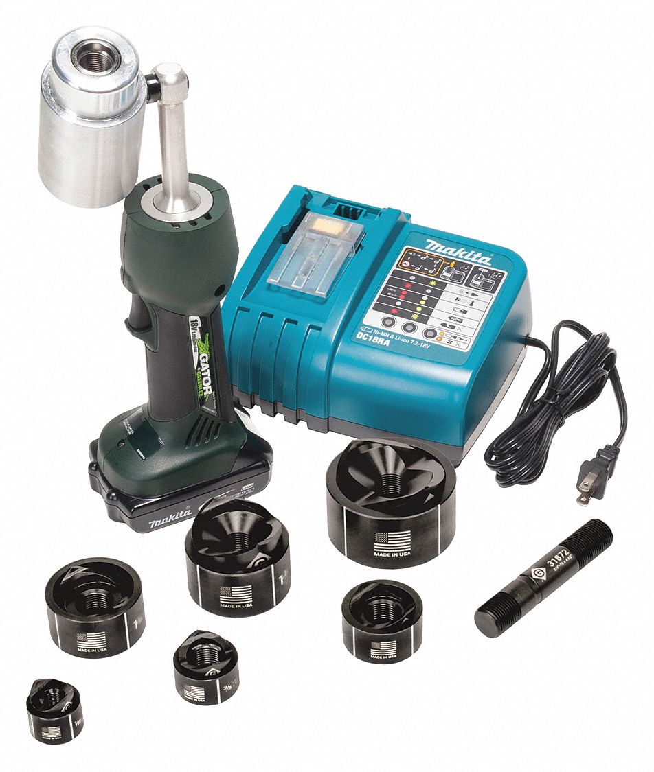 GREENLEE, 18V DC, 4 in Punching Capacity (Steel), Knockout Tool Kit ...