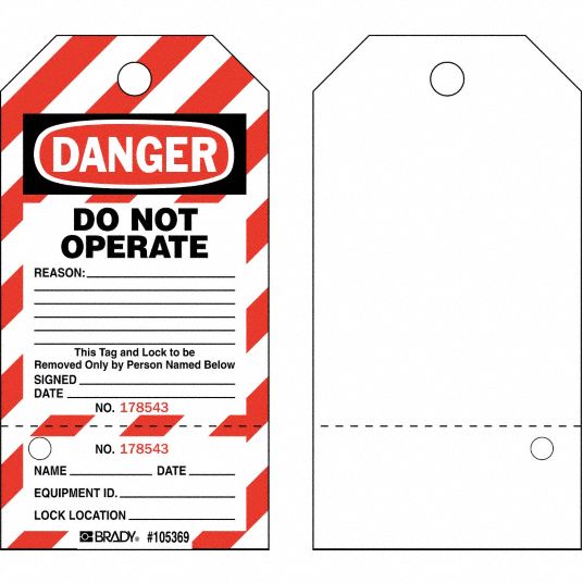 BRADY Danger Tag: Danger, Do Not Operate Reason, Red/White Background ...