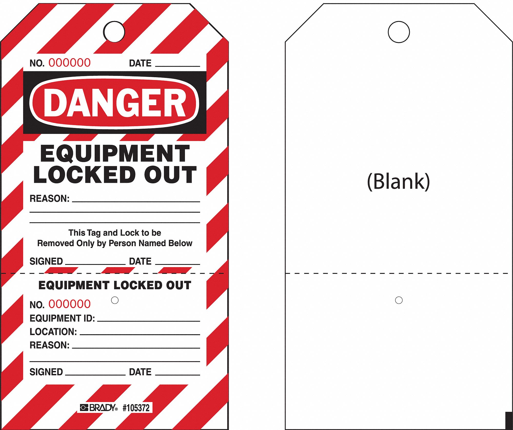 BRADY, Danger, Equipment Lockout Out, Danger Tag - 15Y630|CLT2 - Grainger