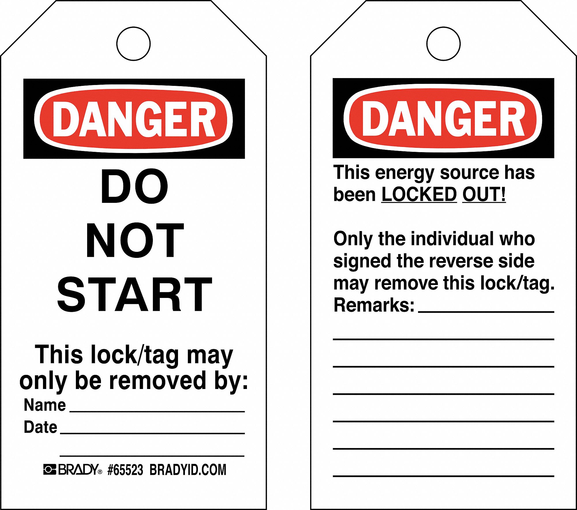 BRADY, Danger, Do Not Remove Tag, Danger Tag - 15Y633|65523 - Grainger