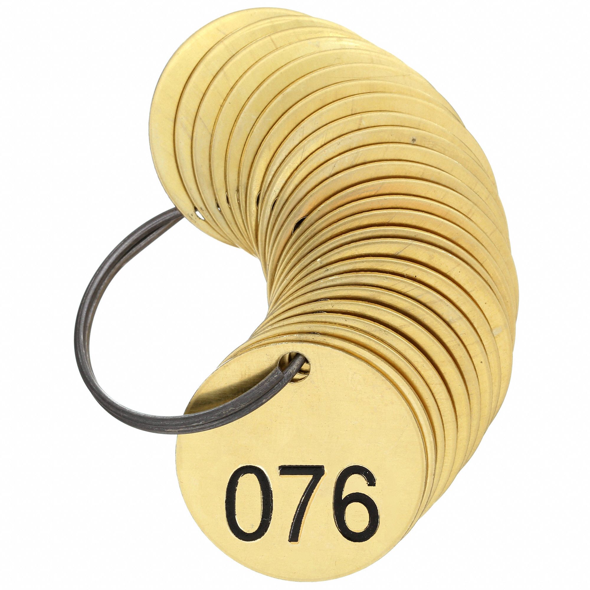 BRADY Numbered Tags: Brass, 1 1/2 in Dia, 076-100, Brass, 0.04 in Thick ...
