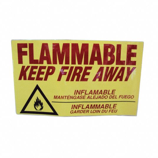 Flammable Keep Fire Away, 8 1/2 in x 14 1/2 in, Safety Cabinet Label ...