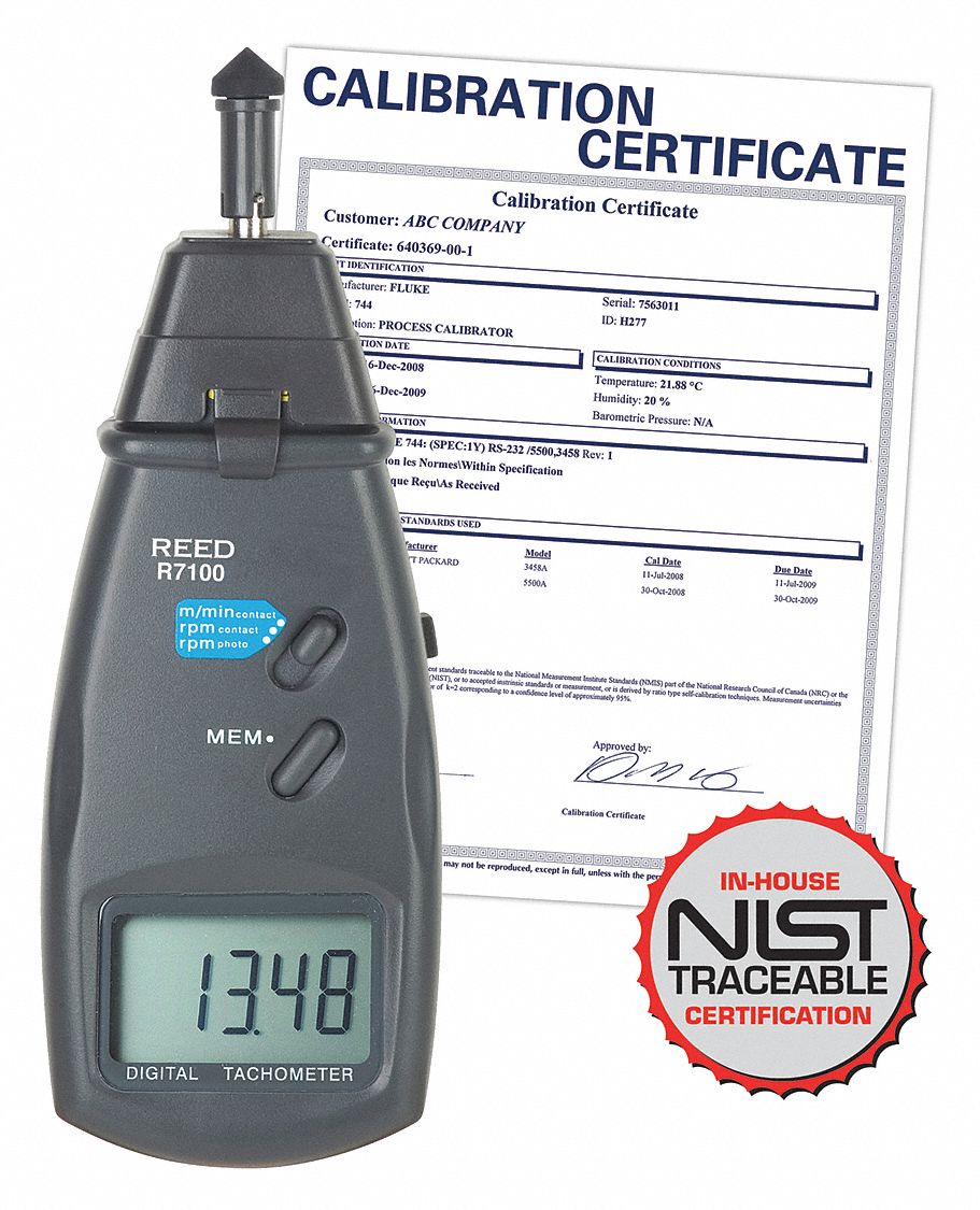 REED INSTRUMENTS, Contact/Laser Tachometer,Nist Cert - 161A98|R7100 ...