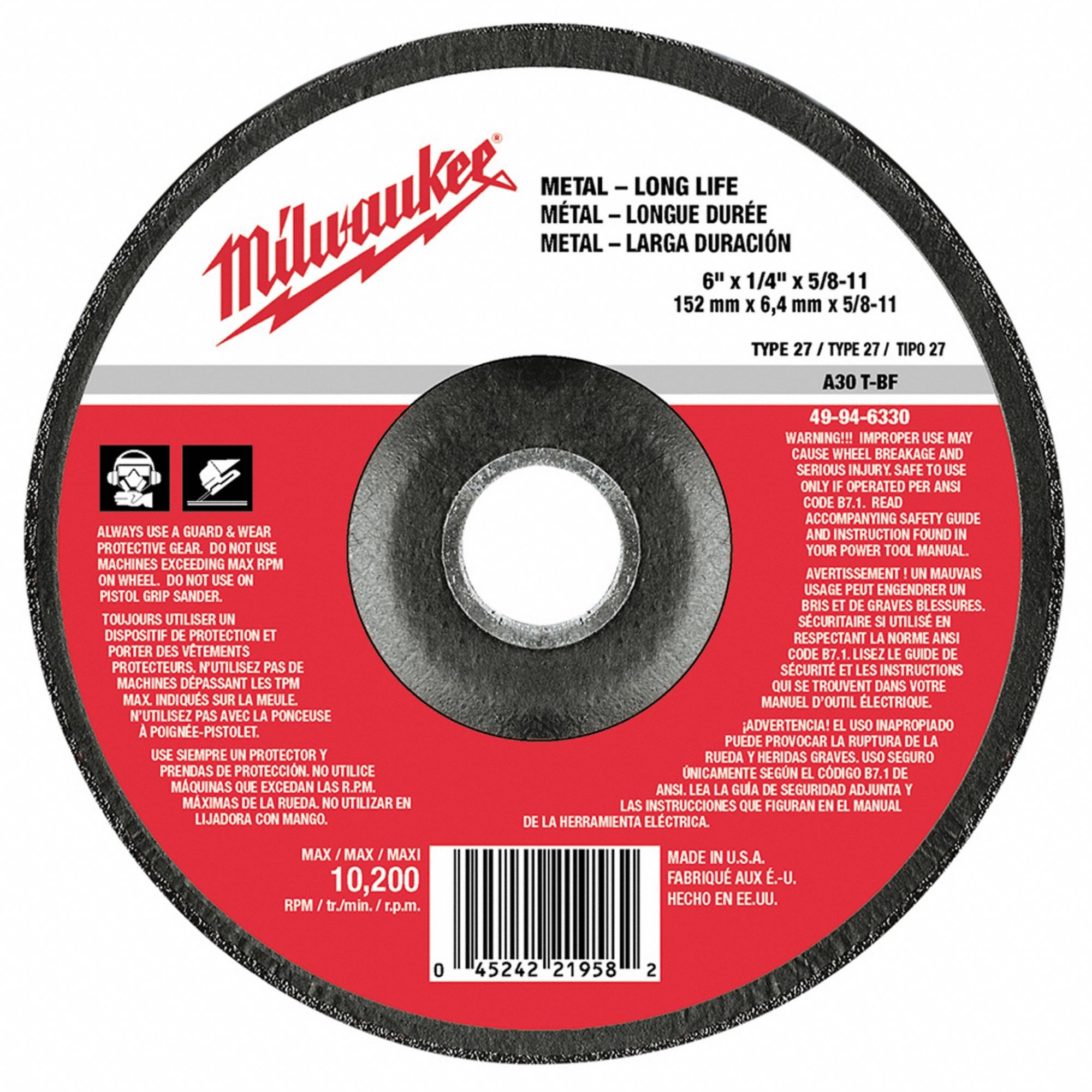 MILWAUKEE, Grinding Wheel - 163G60|49-94-6330 - Grainger