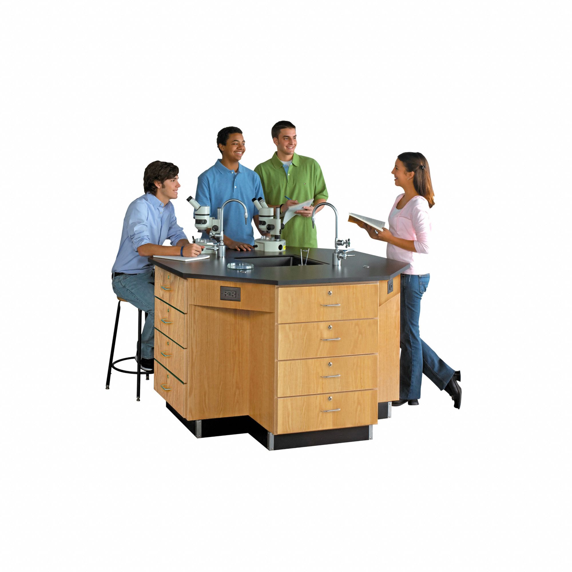 5 1/4 ft Overall Wd, 36 in Overall Ht, Octagon Workstation with Drawers ...