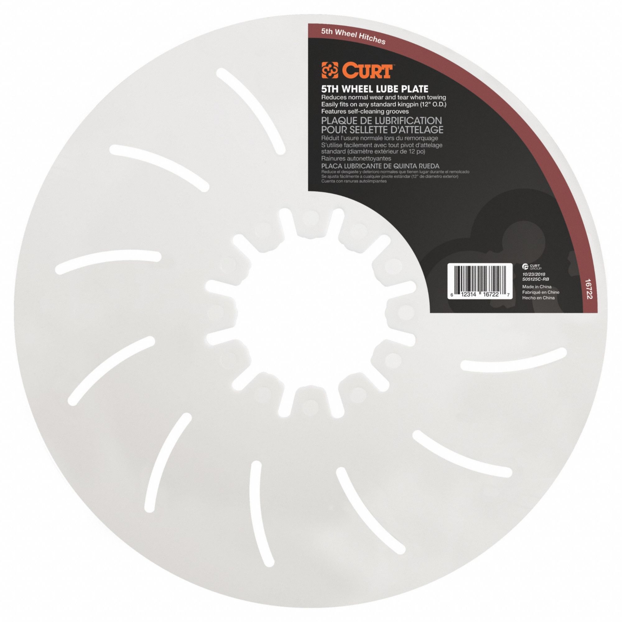 CURT, 12 in Overall Lg, 1/2 in Overall Ht, Fifth Wheel Lube Plate ...