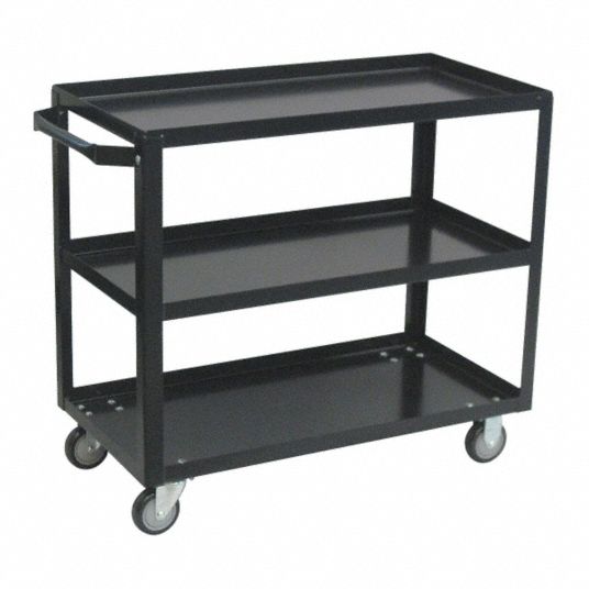 Flat Handle Utility Cart, Load Capacity 800 lb, Number of Shelves 3 ...