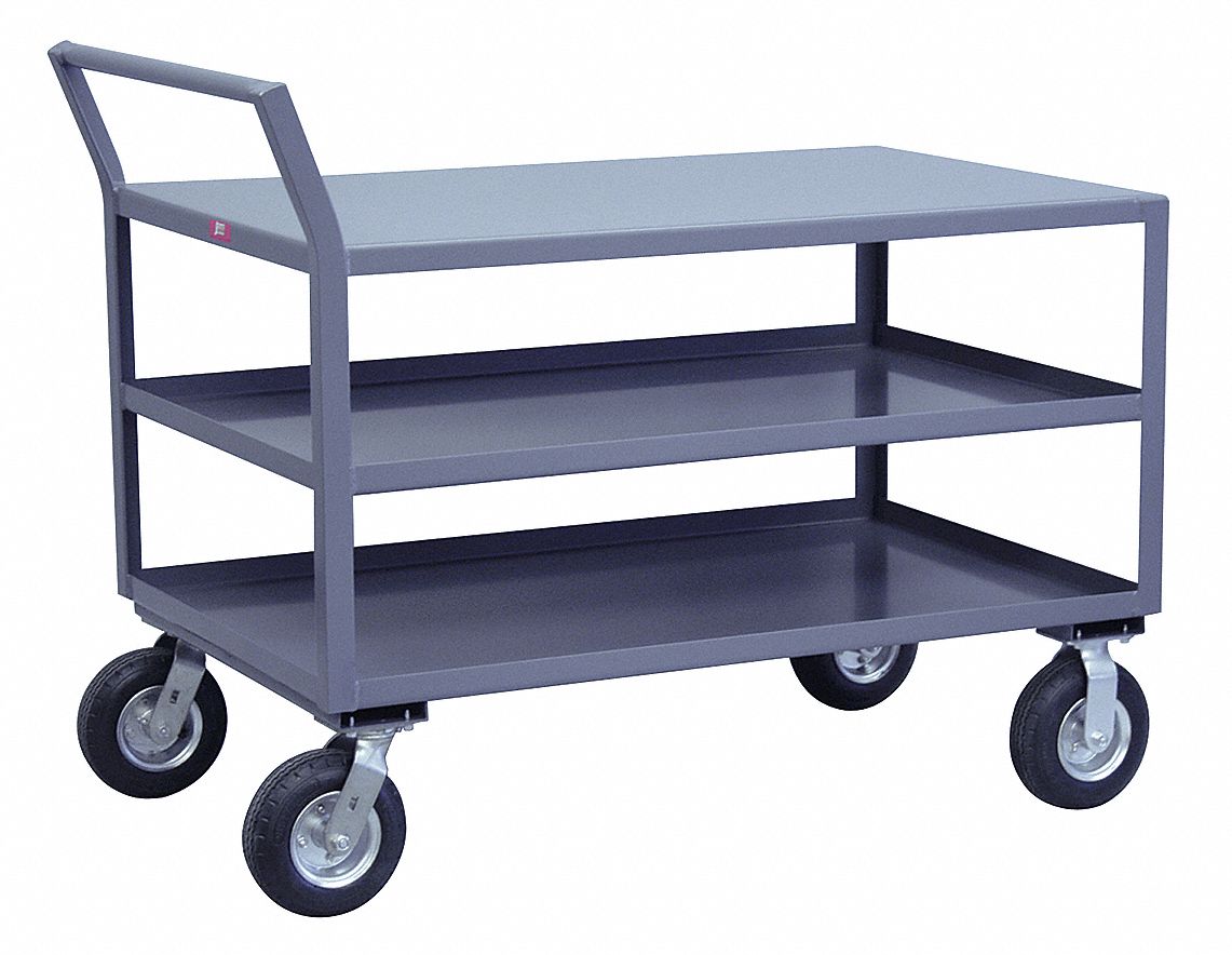Raised Handle Utility Cart, Load Capacity 1200 lb, Number of Shelves 3 ...
