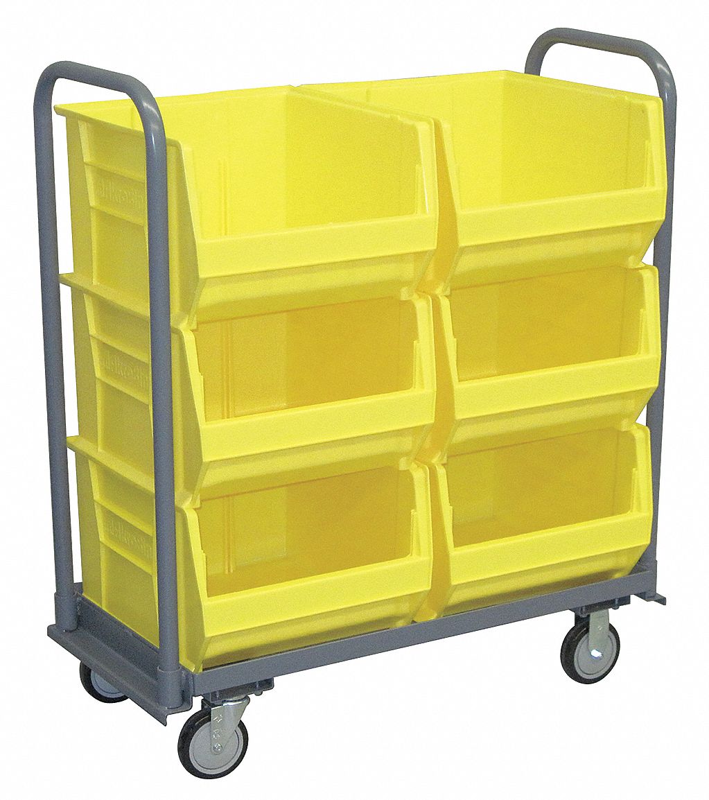 Mobile Bin Cart, 1400 lb Load Capacity, Yellow - Grainger
