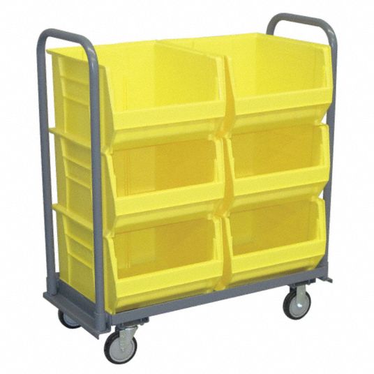 Mobile Bin Cart, 1400 lb Load Capacity, Yellow - Grainger