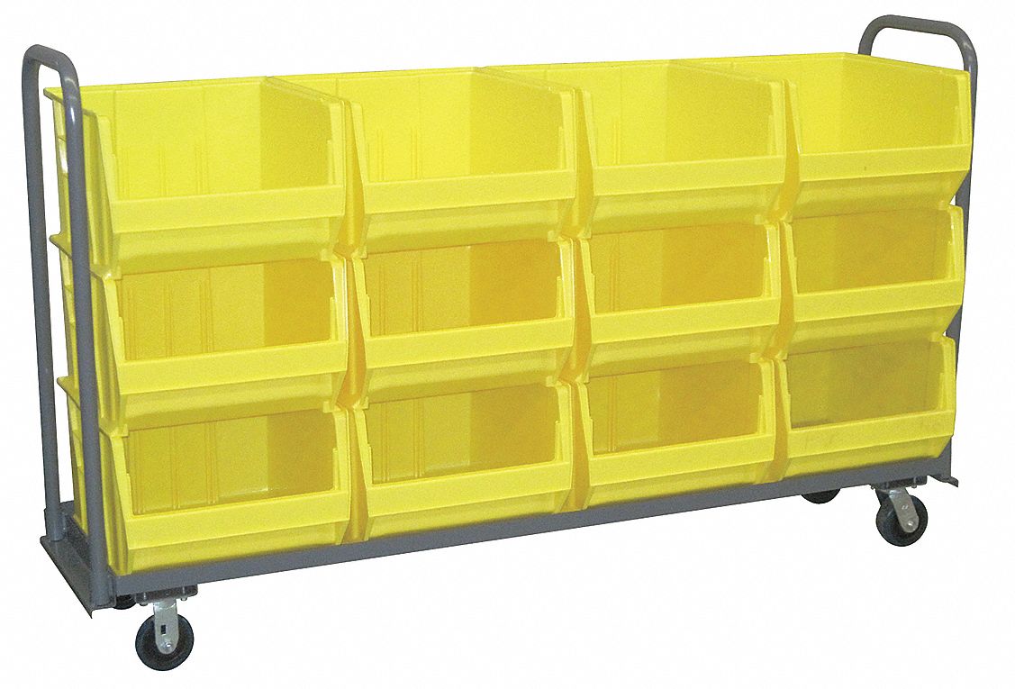 Mobile Bin Cart, 2000 lb Load Capacity, Yellow - Grainger