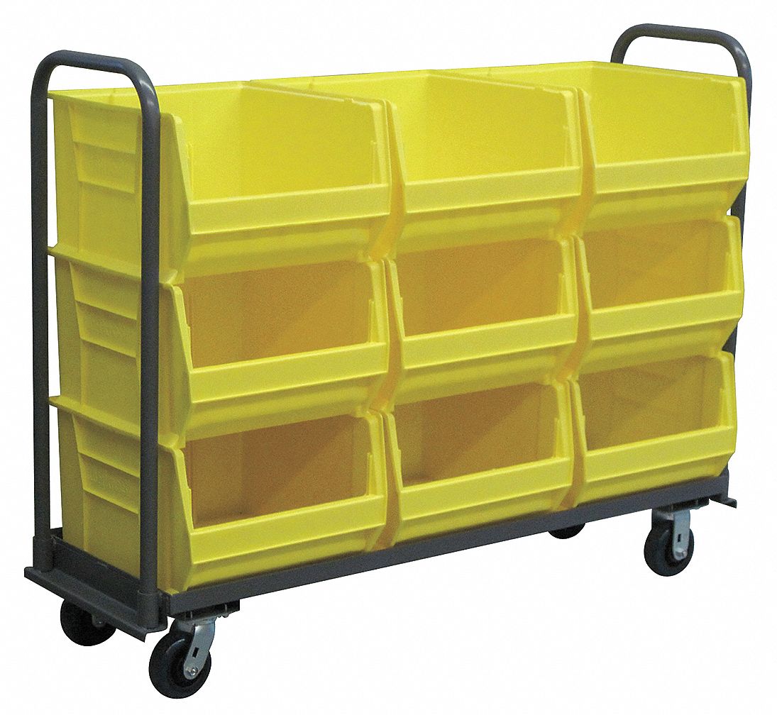 Mobile Bin Cart, 2000 lb Load Capacity, Yellow - Grainger