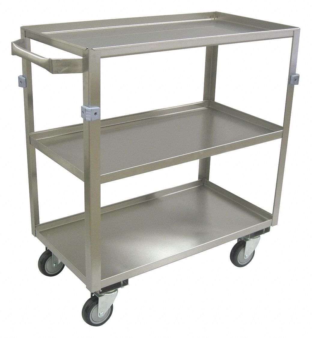 Flat Handle Utility Cart, Load Capacity 600 lb, Number of Shelves 3 ...