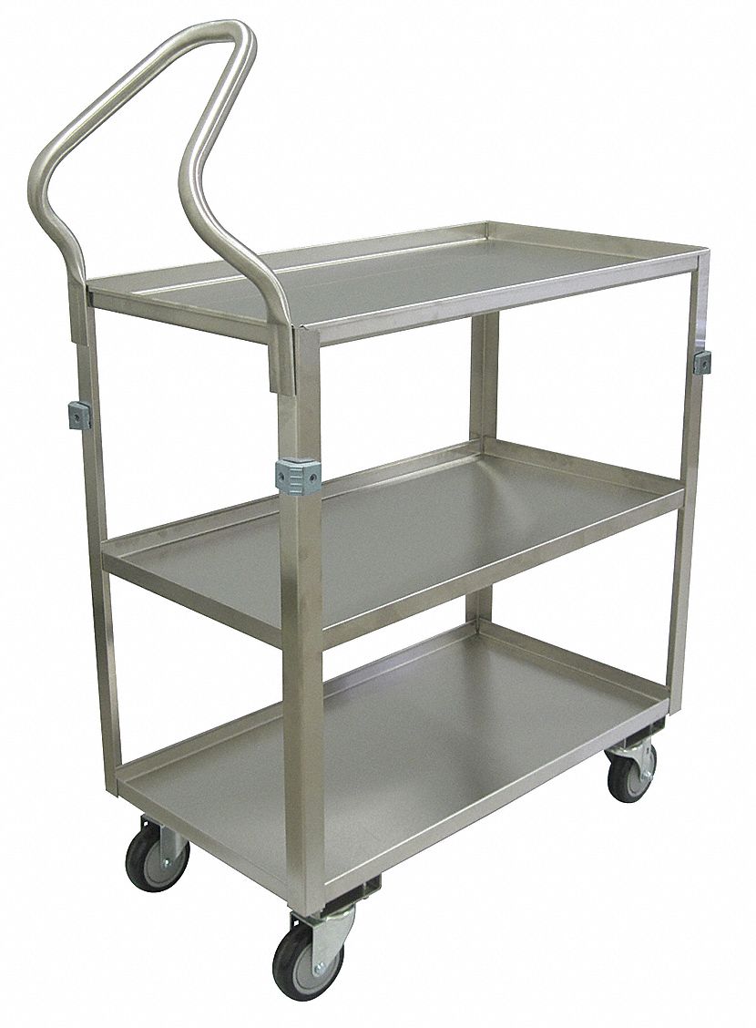 Raised Handle Utility Cart, Load Capacity 600 lb, Number of Shelves 3 ...