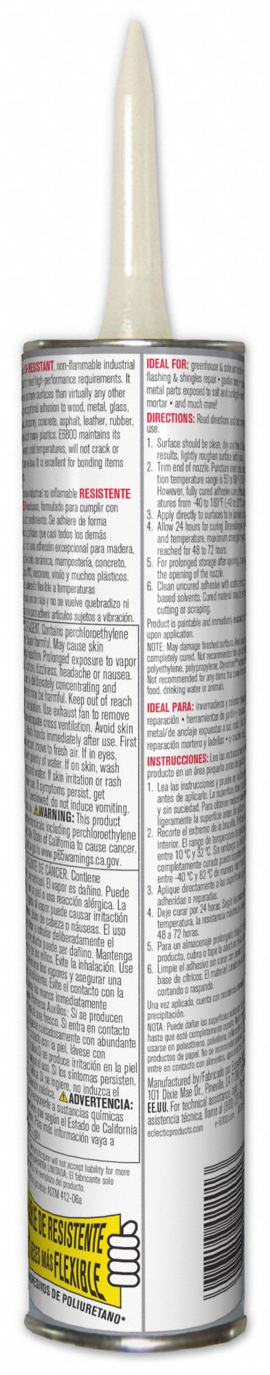 ECLECTIC Construction Adhesive: E6800, 10.2 fl oz, Cartridge, Clear ...