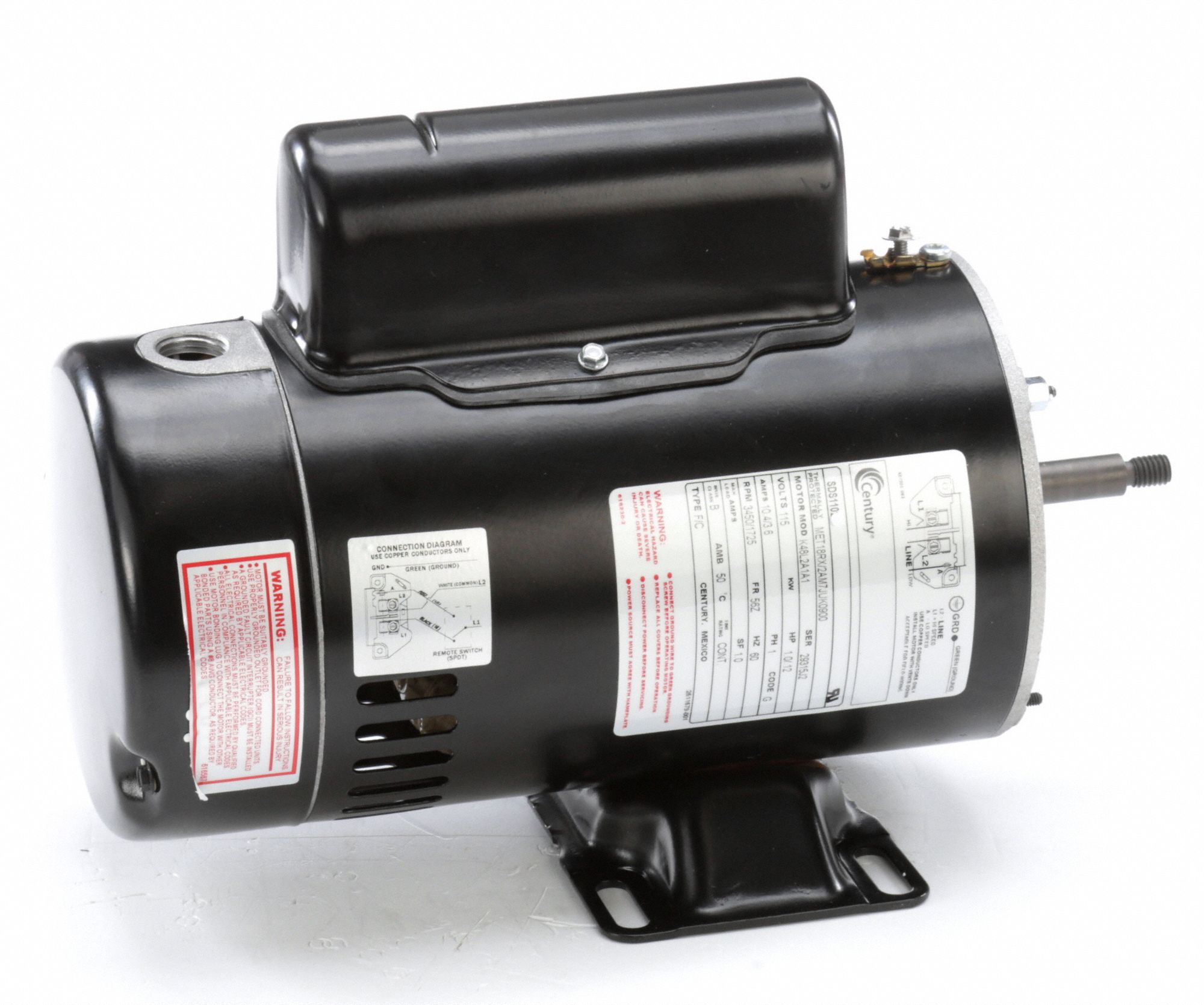 CENTURY Pool and Spa Pump Motor: Rigid Base Mounting, 1, 1/10 HP, 1 ...