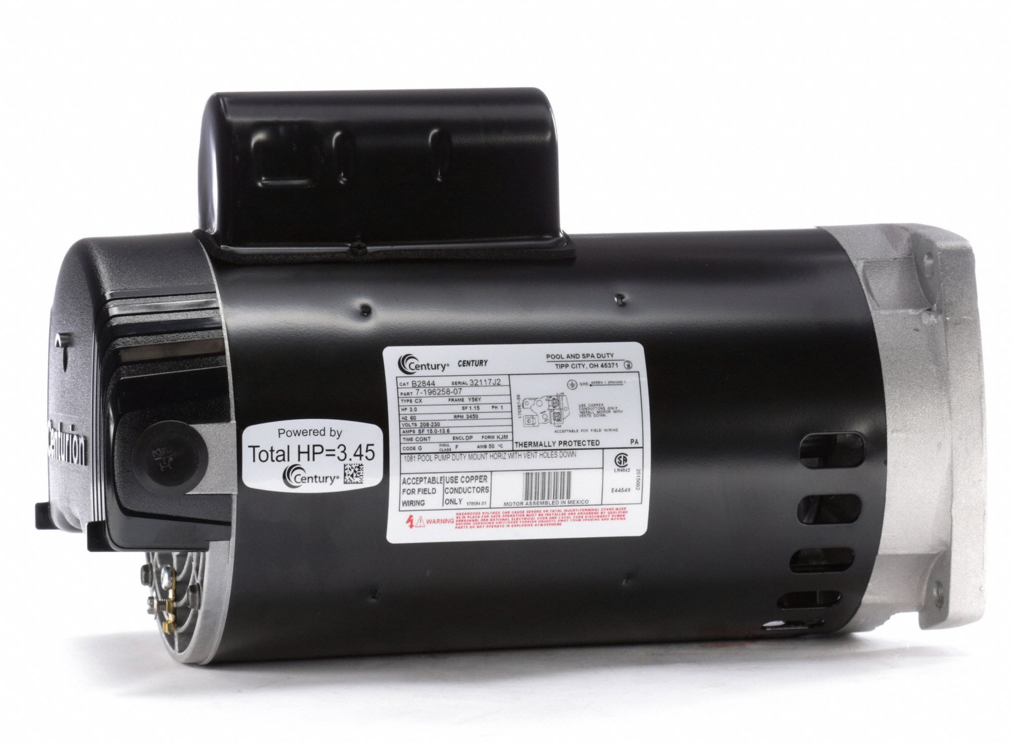 CENTURY Pool and Spa Pump Motor: Face Mounting, 3 HP, 1.15 Motor ...