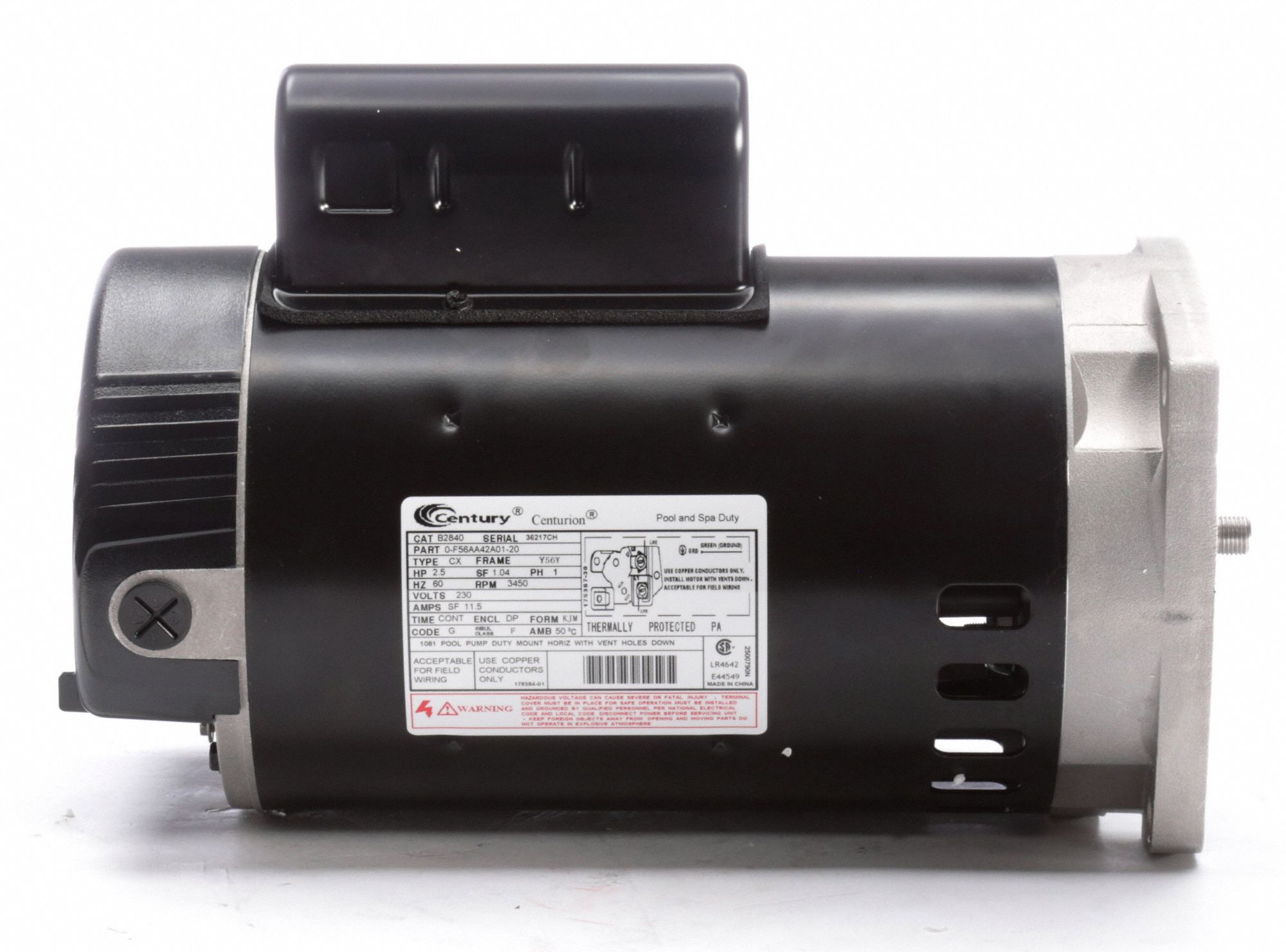 CENTURY Pool and Spa Pump Motor: Face Mounting, 2 1/2 HP, 1.04 Motor ...