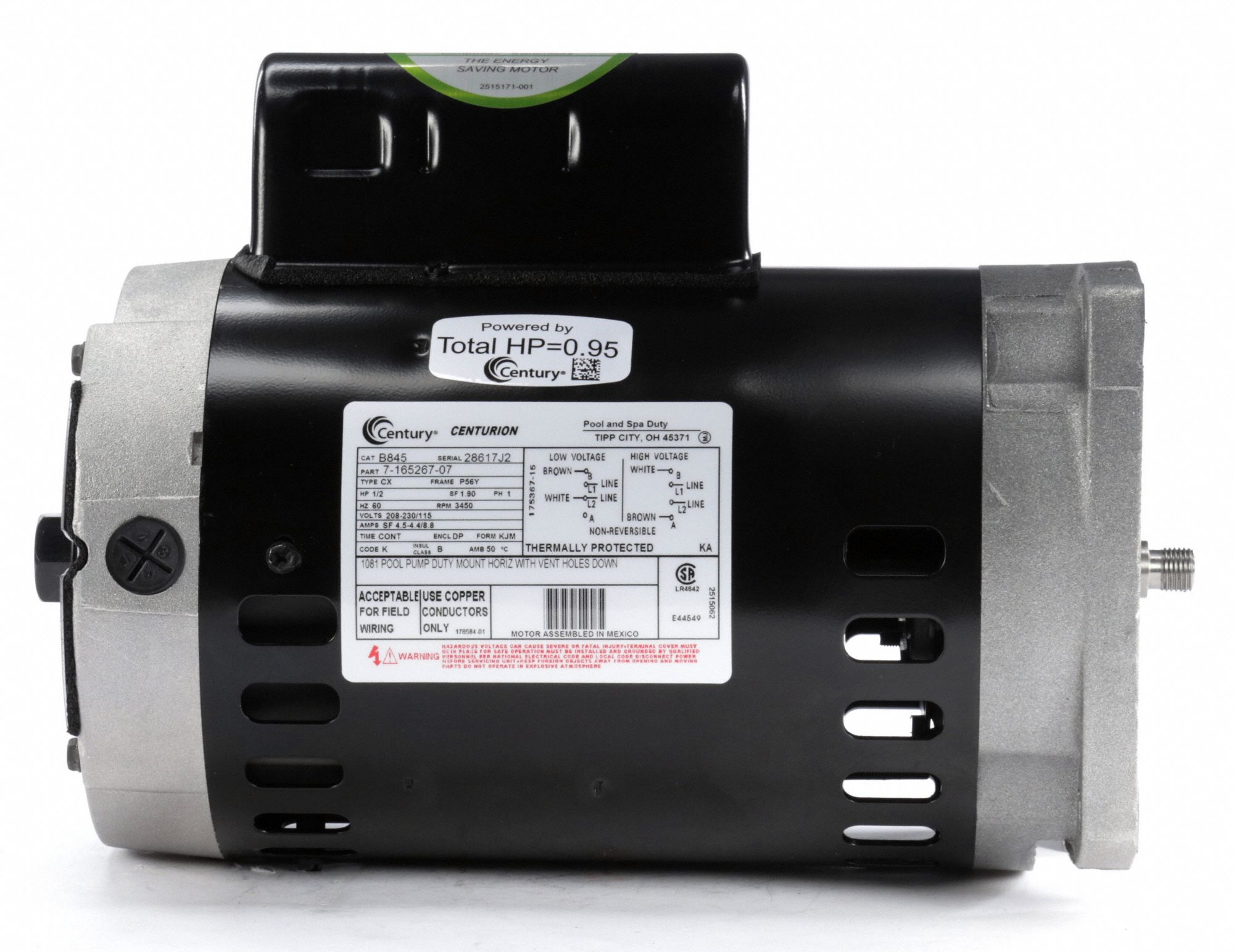 CENTURY Pool and Spa Pump Motor: Face Mounting, 1/2 HP, 1.9 Motor ...