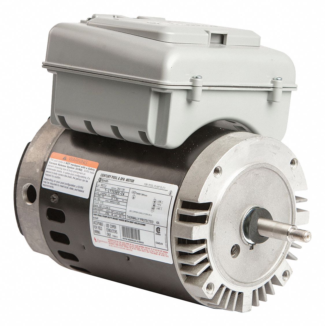 3/4, 1/10 HP Pool and Spa Pump Motor, Permanent Split Capacitor, 115V ...