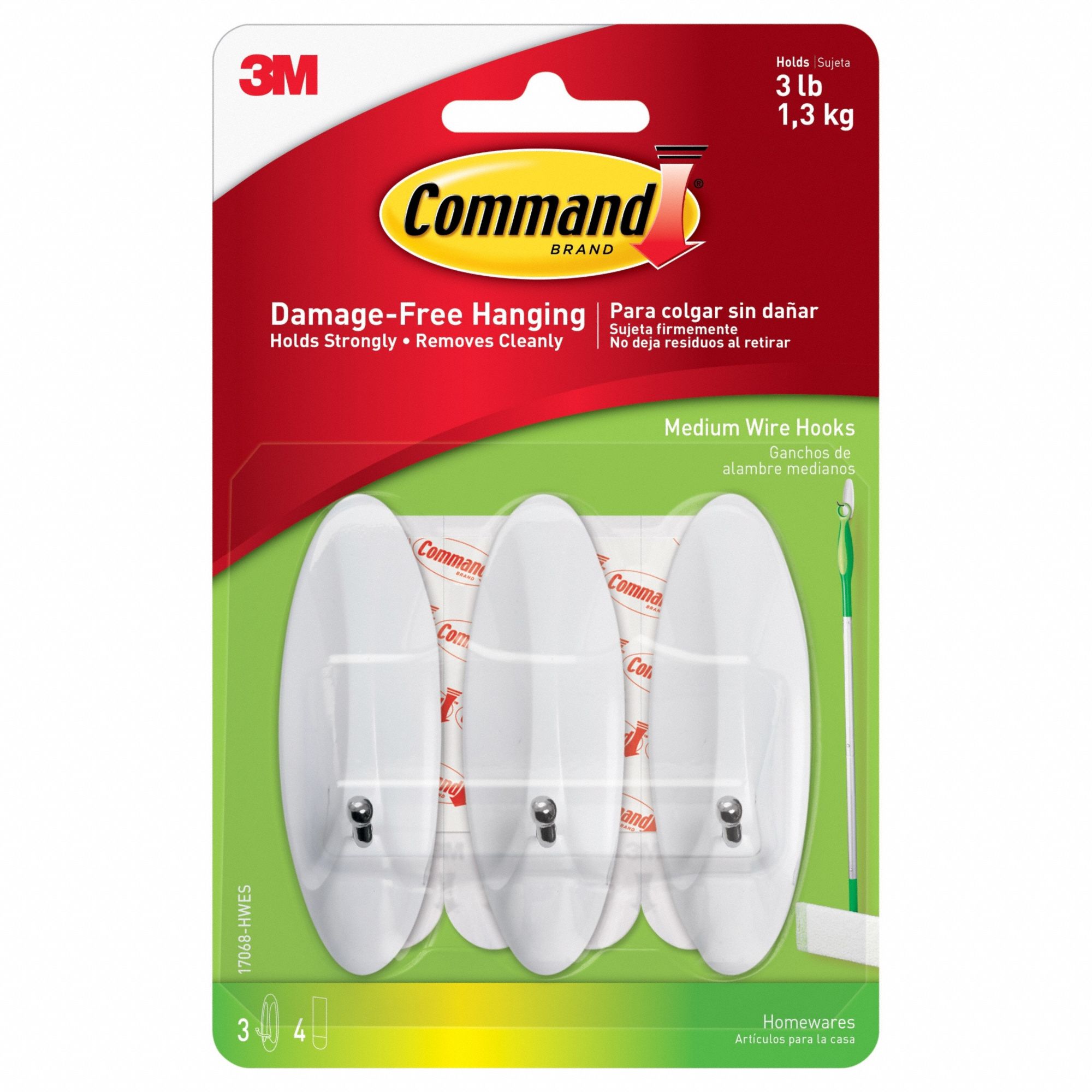 COMMAND, 3 lb Wt Capacity, 1 Points per Hook, Hook - 808JE9|17068-HWESF ...