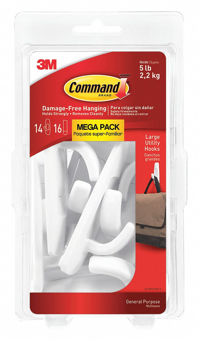 COMMAND, 5 lb Wt Capacity, 1 Points per Hook, Hook Set - 184U50|17003 ...
