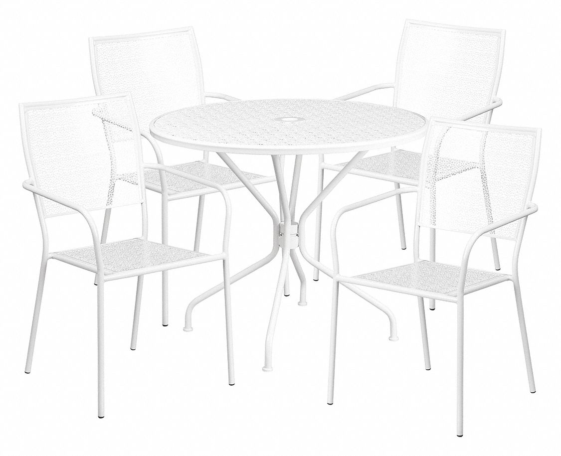 FLASH FURNITURE, White, Metal Chair Back, Round Patio Table Set ...