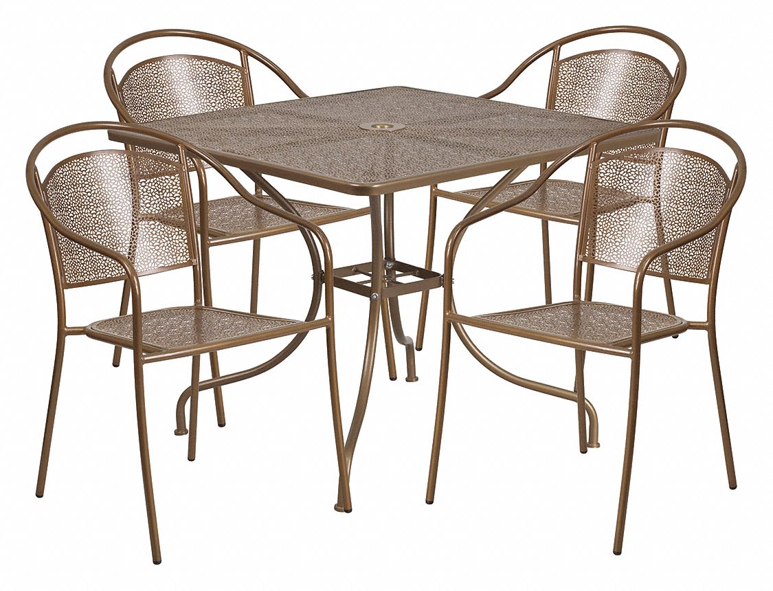 FLASH FURNITURE, Gold, Metal Chair Back, Square Patio Table Set ...