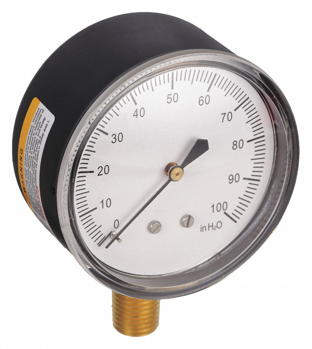 For Inert Gases, 0 in wc to 100 in wc, Low Pressure Gauge - 18C786 ...