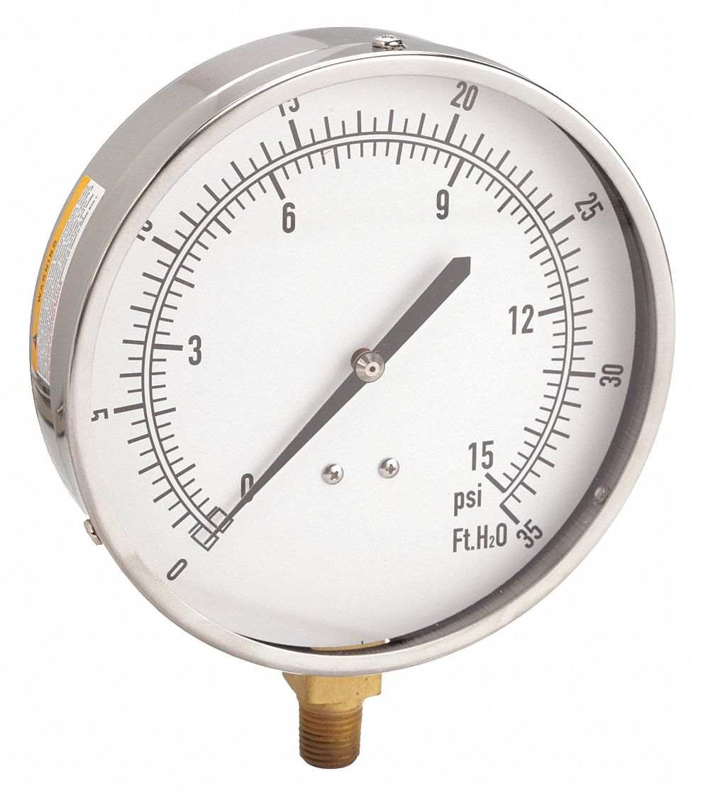 0 ft wc to 35 ft wc, 4 1/2 in Dial, Altitude Pressure Gauge - 18C808 ...