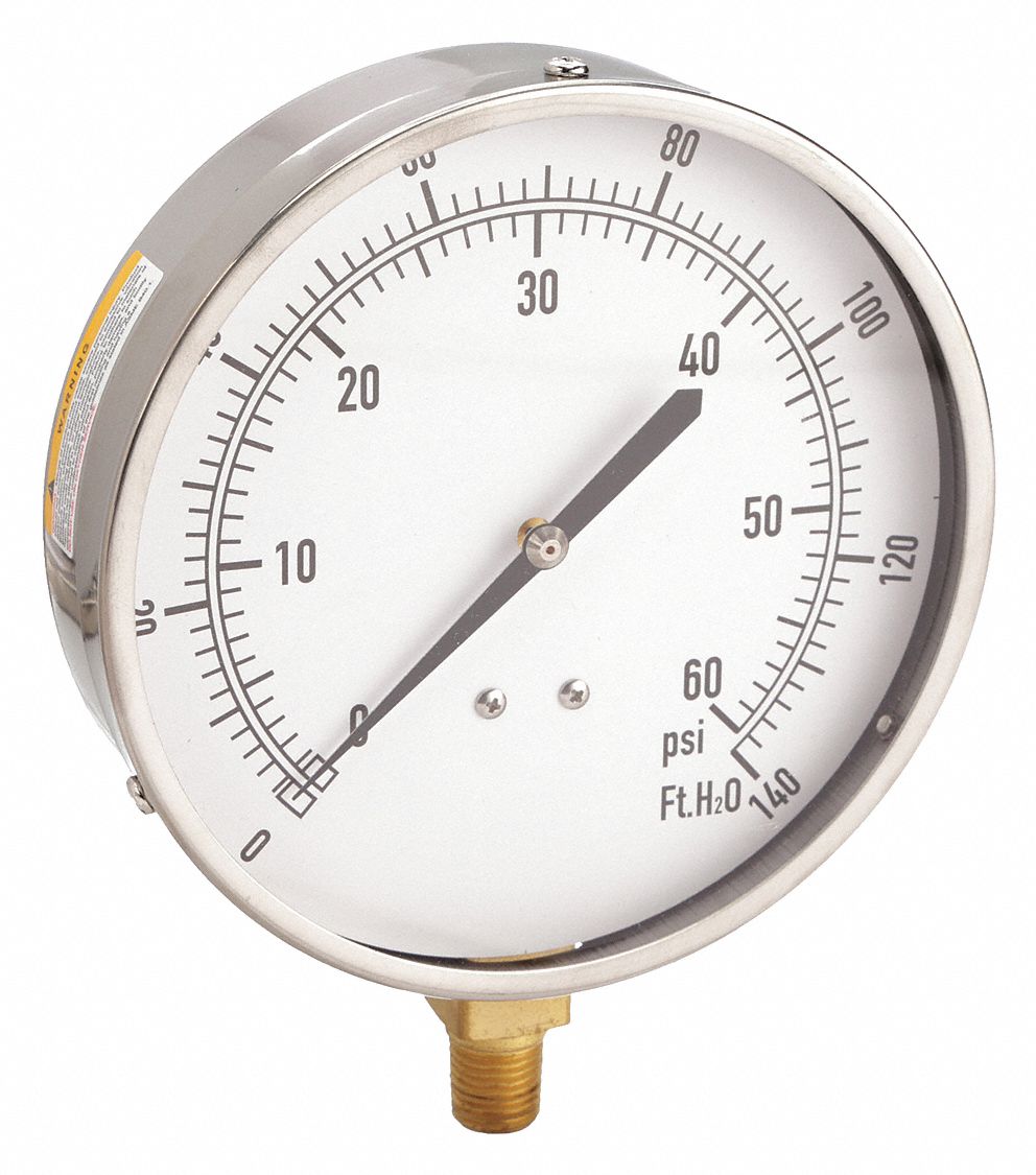 0 ft wc to 140 ft wc, 4 1/2 in Dial, Altitude Pressure Gauge - 18C810 ...