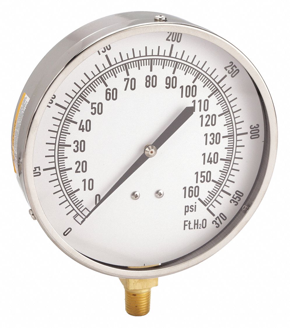 0 ft wc to 370 ft wc, 4 1/2 in Dial, Altitude Pressure Gauge - 18C812 ...