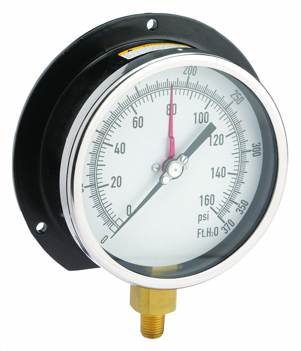 0 ft wc to 370 ft wc, 4 1/2 in Dial, Altitude Pressure Gauge - 18C819 ...