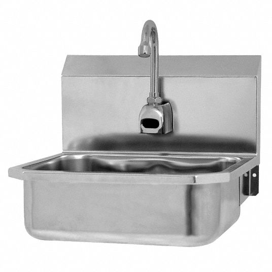 Wall, Hands Free Sink w/Faucet, Bowl Size 16 in x 11 in x 5 in - Grainger