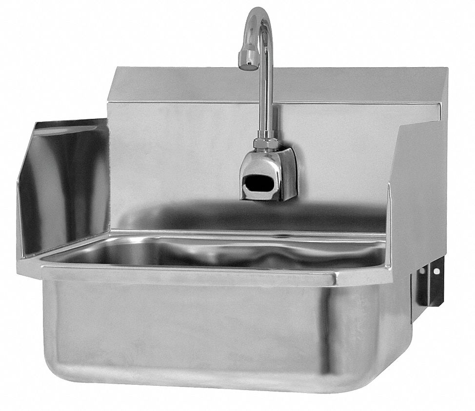 Wall, Hands Free Sink w/Faucet, Bowl Size 17 in x 11 in x 5 in - Grainger