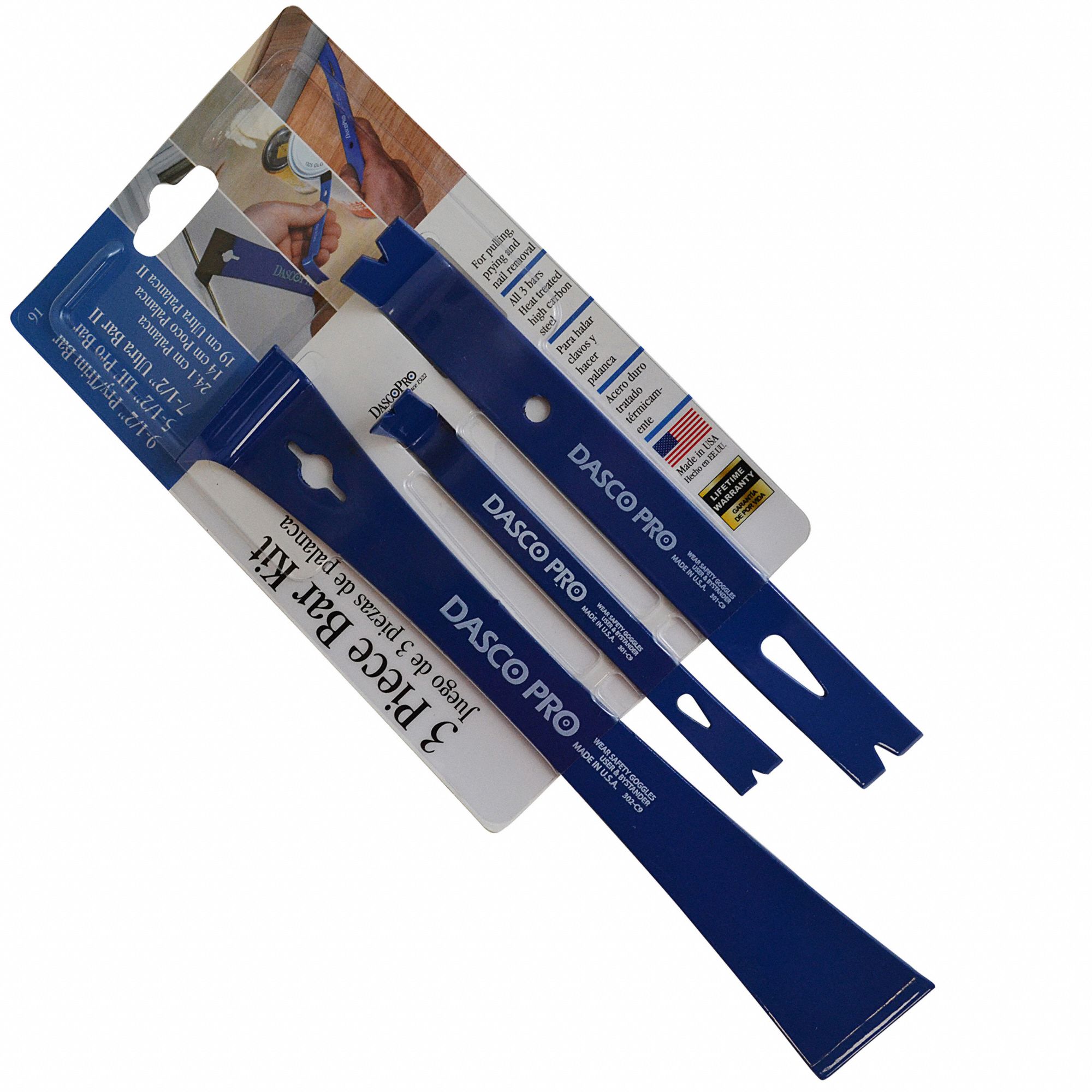 DASCO PRO Pry Bar Set: Double Claw/Wedge End, 5 1/2 in_7 1/2 in_9 in ...