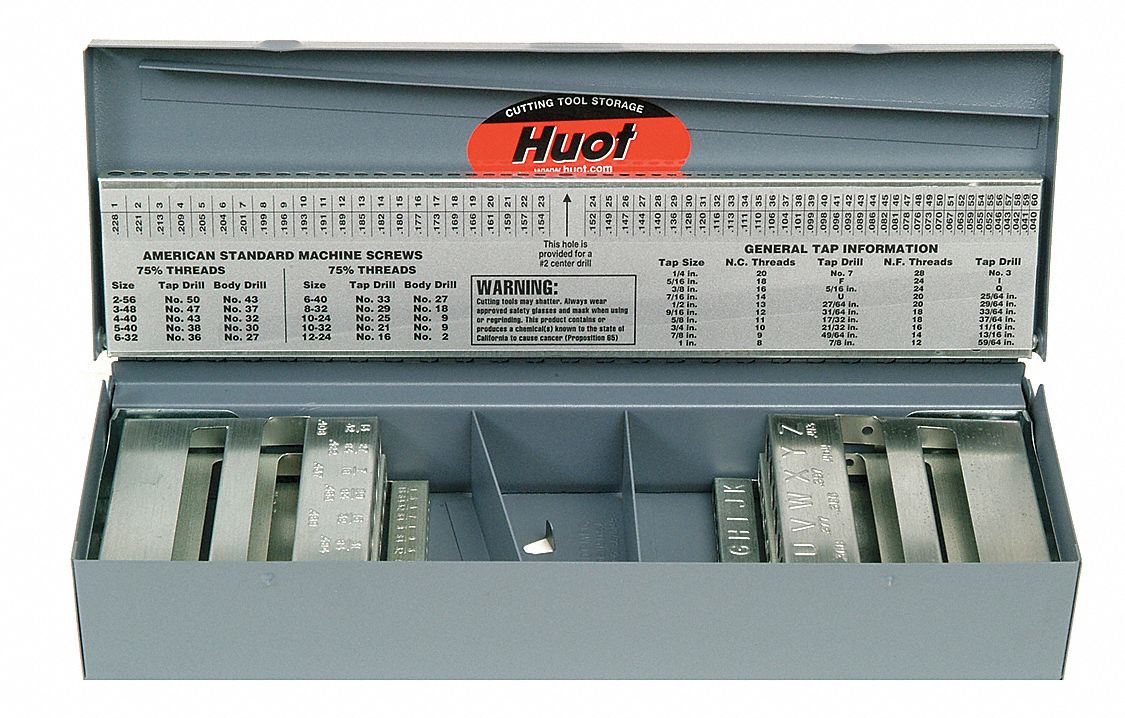 HUOT Steel Drill Bit Case, 13-1/2" D X 2-1/4" H X 4-5/8" W, Stub Length ...