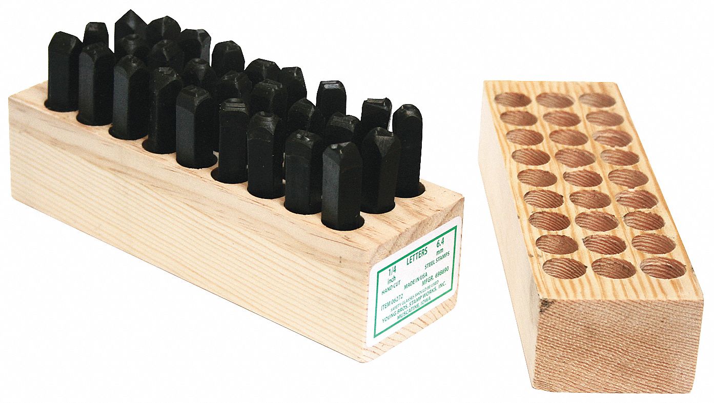 YOUNG BROS. STAMP WORKS, A thru Z, Period, 3/8 in Character Ht, Hand ...