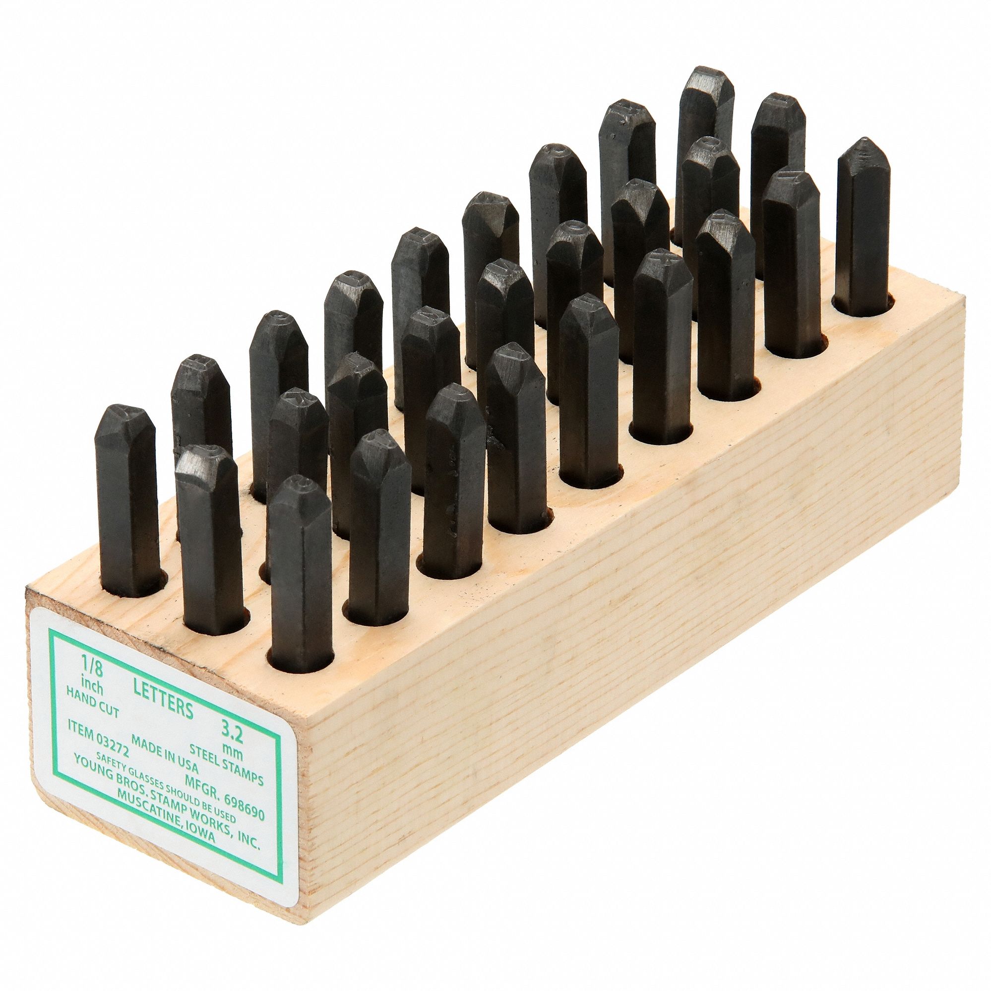 YOUNG BROS. STAMP WORKS, A thru Z, Period, 1/8 in Character Ht, Hand ...