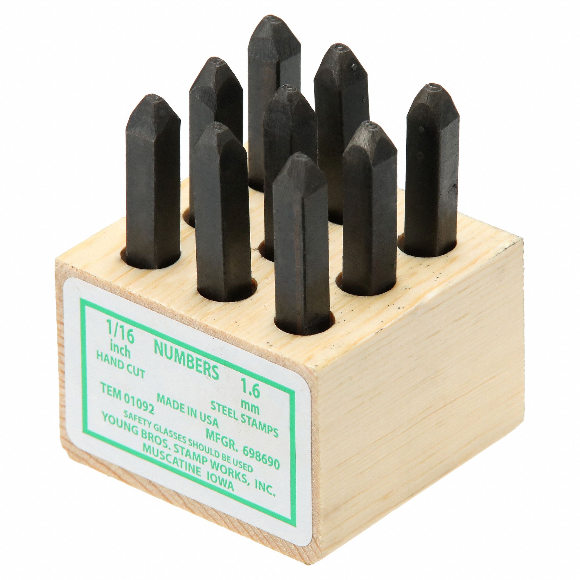 YOUNG BROS. STAMP WORKS, 0 thru 9 (6 doubles as 9), 1/16 in Character ...